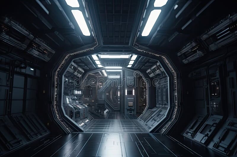 Silent, Dark and Empty Futuristic Space Station, Floating in the Void ...