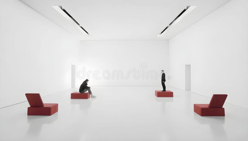 The Silent Dialogue in a Minimalist White Cube Gallery Stock ...