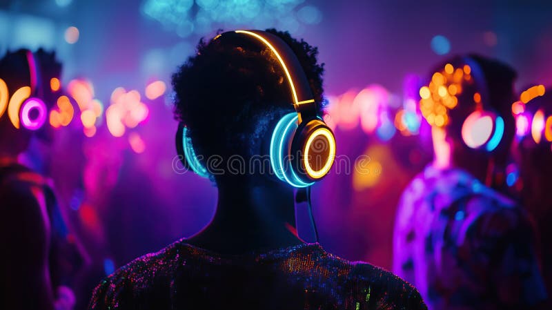Silent Disco Party with Neon Lights Stock Image - Image of enjoyment ...
