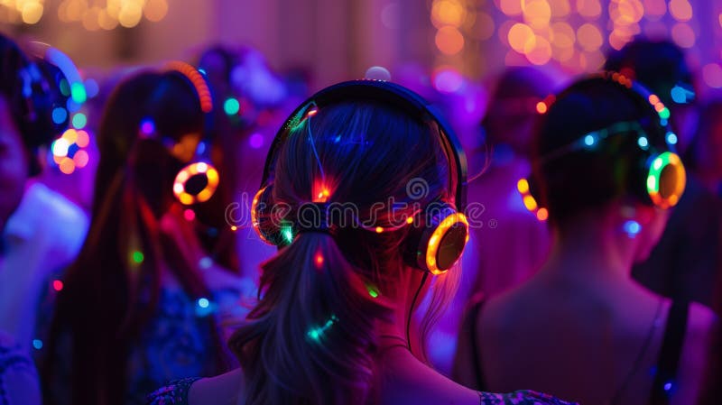 Silent Disco Party with Neon Lights Stock Photo - Image of graphic ...
