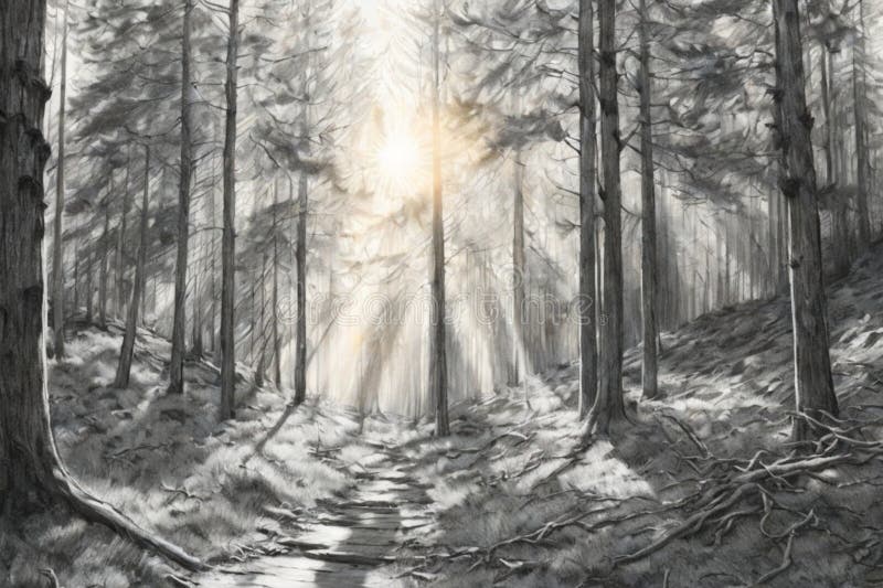 Silent Forest in Spring with Beautiful Bright Sun Rays Stock ...