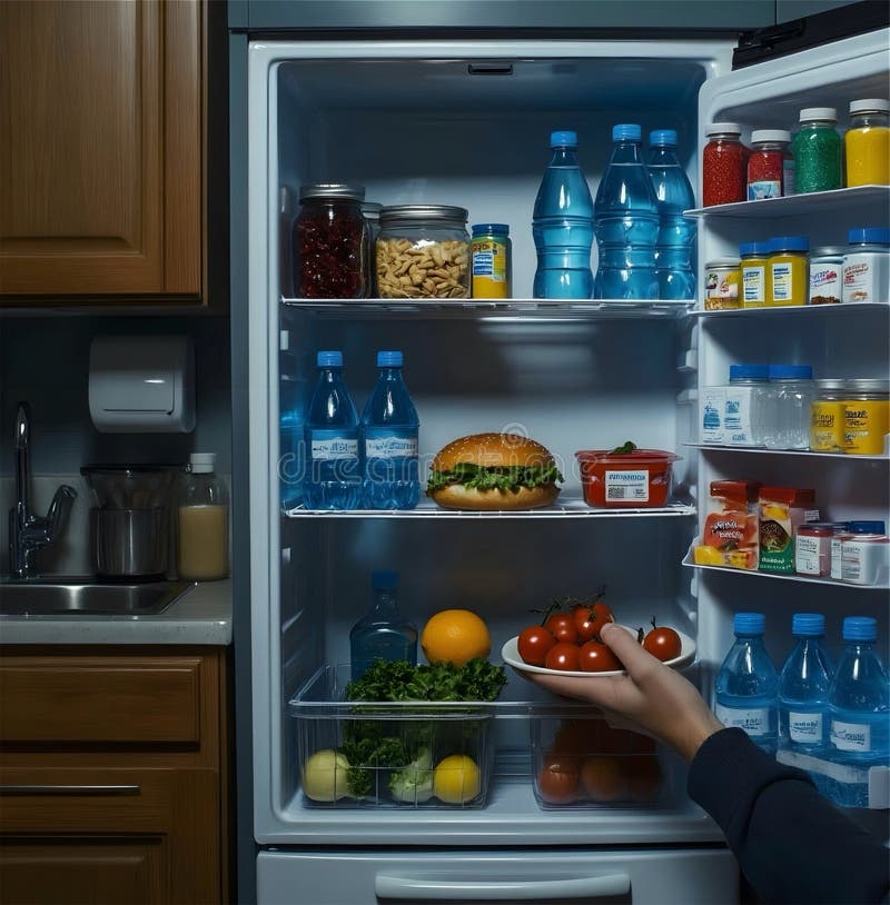 Silent Hunger: the Shadowed Fridge Stock Illustration - Illustration of ...