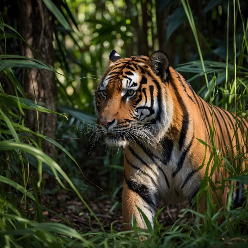 Silent Hunter: Malayan Tiger Stalks through the Tall Grass in the ...