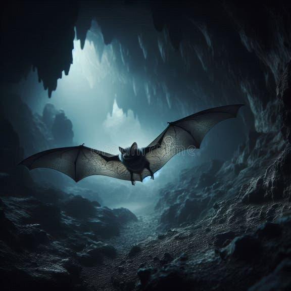 Bat in the Moonlit Cavern stock illustration. Illustration of hunter ...
