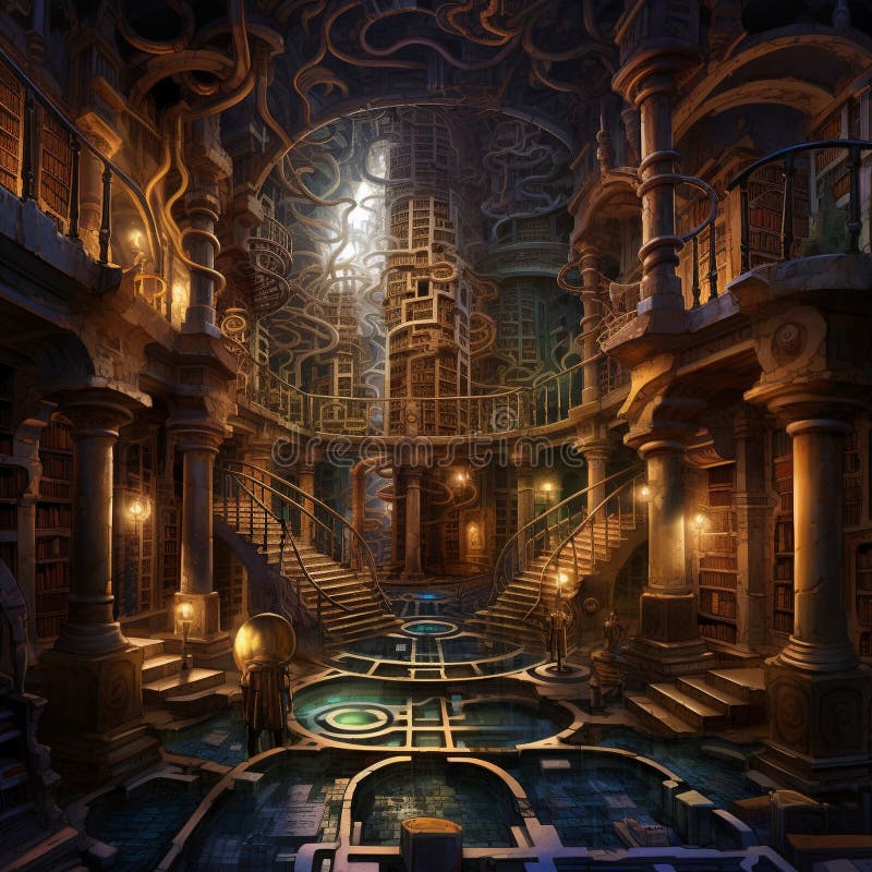 The Silent Maze: Labyrinthine Library Interior Stock Image - Image of ...