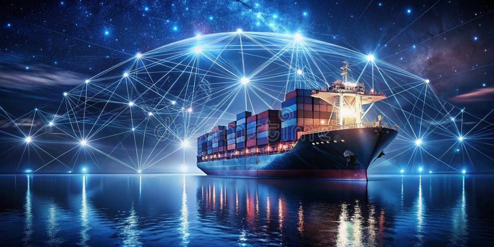 Silent Passage a Global Container Ship Navigating Tranquil Waters Under ...