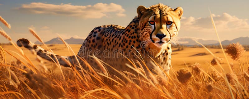Silent Predator: Digital Artwork of a Cheetah Stalking Prey in the ...