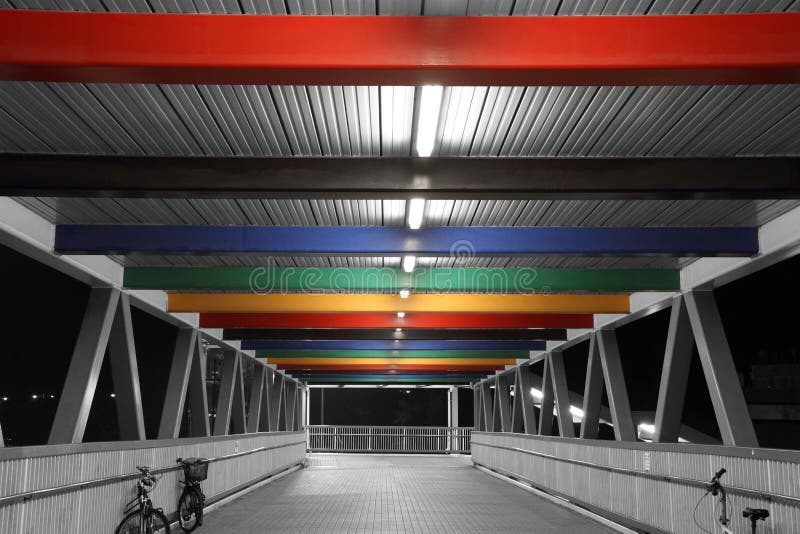 Silent Rainbow Pedestrians Bridge Stock Image - Image of grey, bicycle ...
