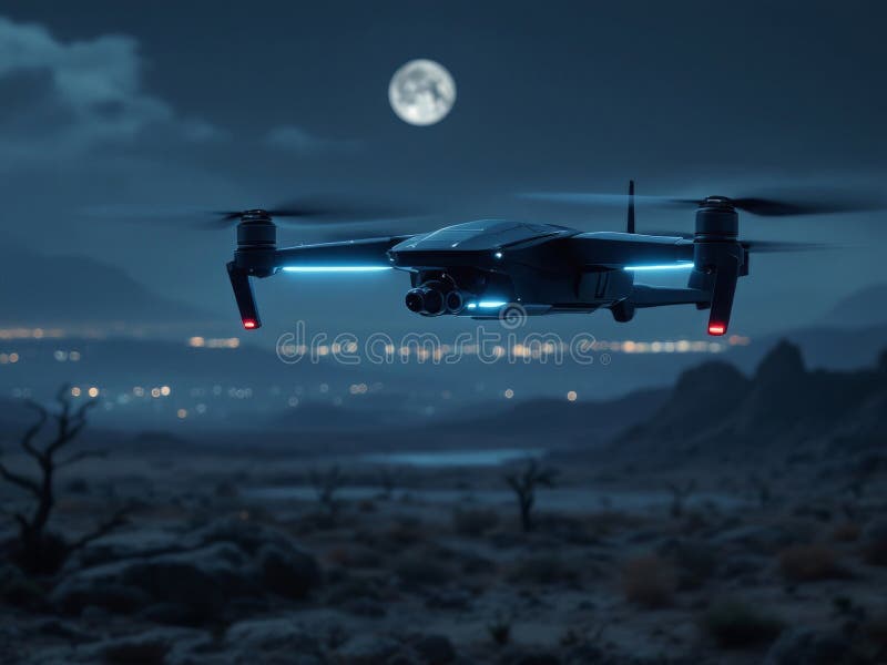 Silent Sentinel: Advanced Military Drone in Night Operations Stock ...