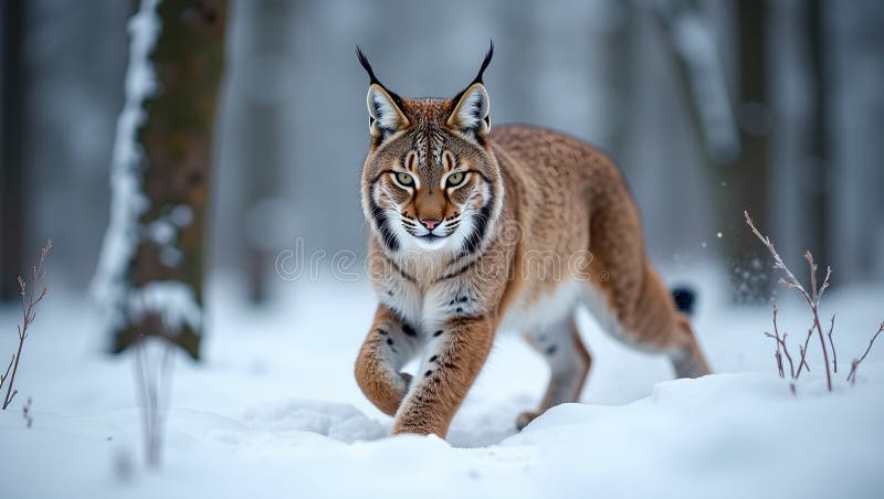 Silent Stalker Lynx in SnowCovered Forest Stock Illustration ...