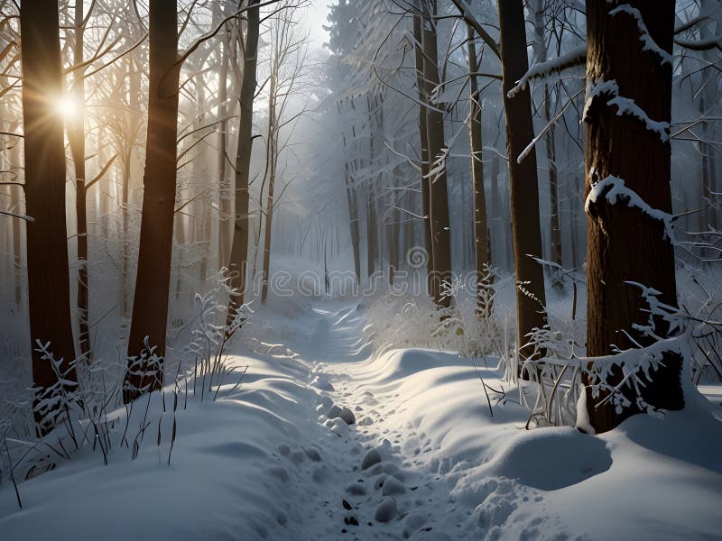 Silent Winter Forest with Icy Pathway Beautiful and Calming Winter ...