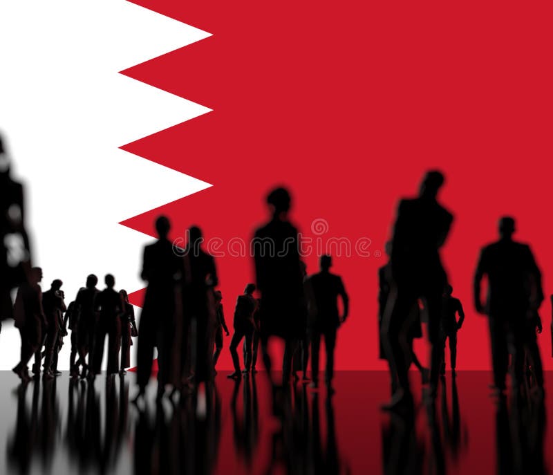 Silhoettes of People on the Flag of Bahrain Background 3d Rendering ...