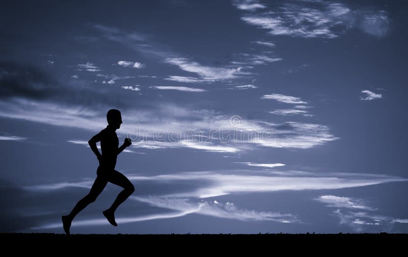 Silhouet Van De Lopende Mens Op Zonsondergangachtergrond Stock Foto ...