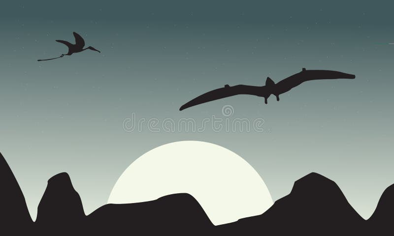 Silhouet Van Pterodactylus Op Hemellandschap Vector Illustratie - Illustration of vector ...