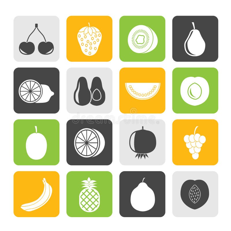Silhouet Verschillend Soort Fruit En Pictogrammen Vector Illustratie ...