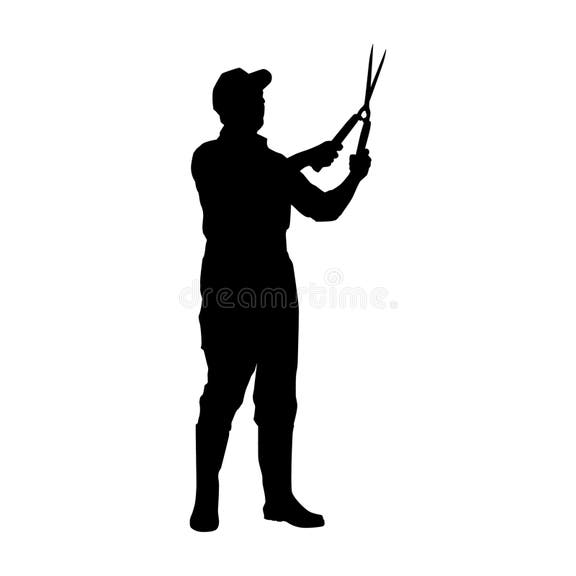Silhouette of a Gardener Trimming with Hedge Shears Stock Vector ...