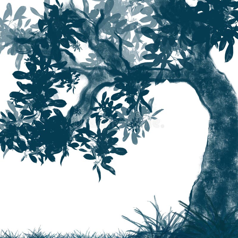 Silhouette Abstract Blue Birds on Branch Tree and Flower Blossom ...