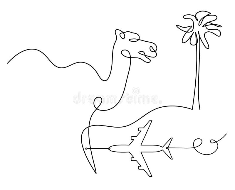 Silhouette of Abstract Camel with Plane As Line Drawing Stock ...
