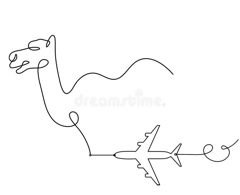 Silhouette of Abstract Camel with Plane As Line Drawing Stock ...