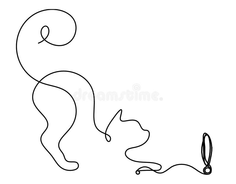 Silhouette of Abstract Cat with Exclamation Mark in Line Drawing Stock ...