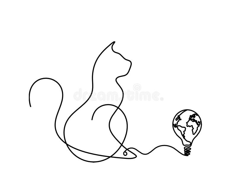 Silhouette of Abstract Cat with Exclamation Mark in Line Drawing Stock ...