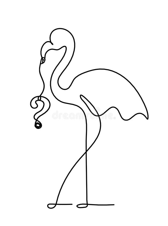 Silhouette of Abstract Flamingo and Question Mark As Line Drawing Stock ...