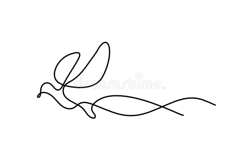 Silhouette of Abstract Flying Bird in Line on White Stock Illustration ...
