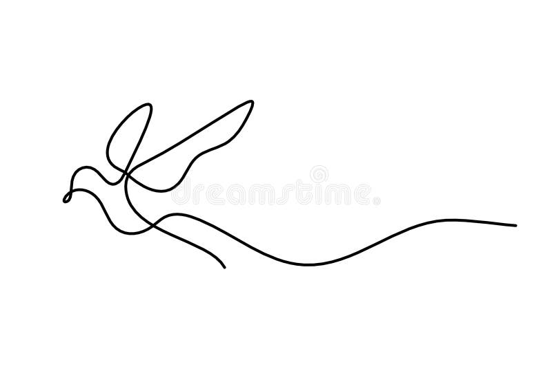 Silhouette of Abstract Flying Bird in Line on White Stock Illustration ...
