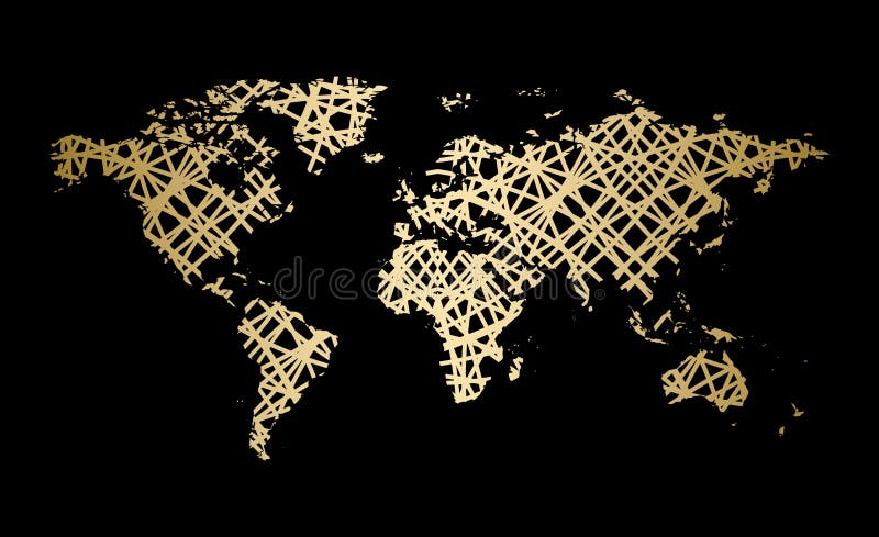 Silhouette of Abstract Golden Colored World Map on Black Background ...