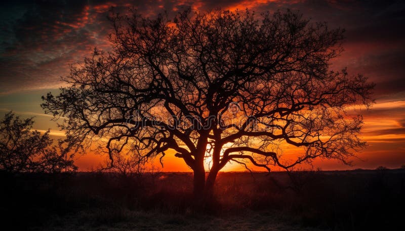 Silhouette of Acacia Tree Back Lit by Sunrise Generated by AI Stock ...