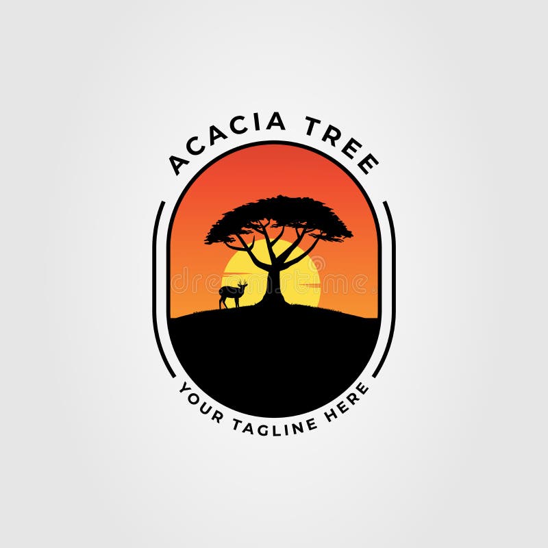 Silhouette Acacia Tree with Deer Logo Vector Illustration Design Stock ...