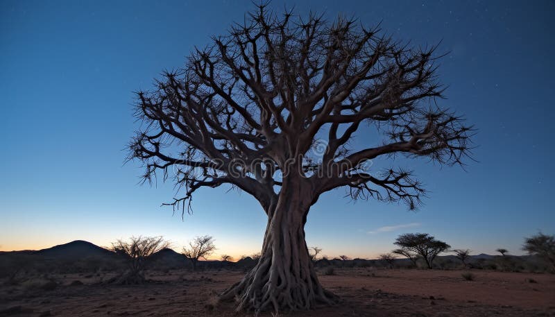 Silhouette of Acacia Tree on Remote African Savannah Generated by AI ...