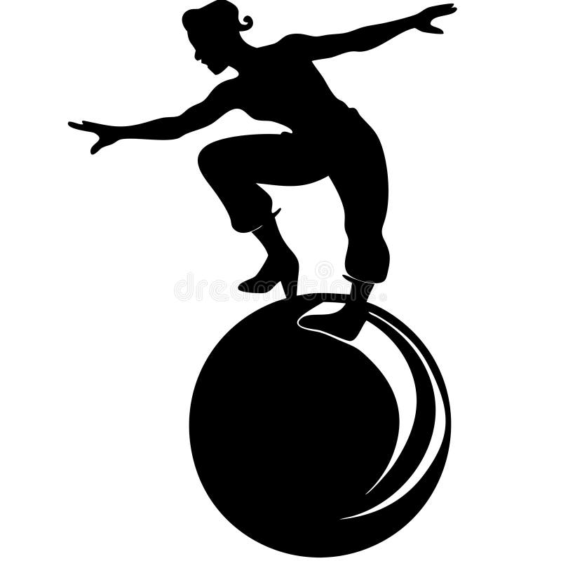 Silhouette Acrobat Balancing on Sphere Elegant Vector Illustration for ...