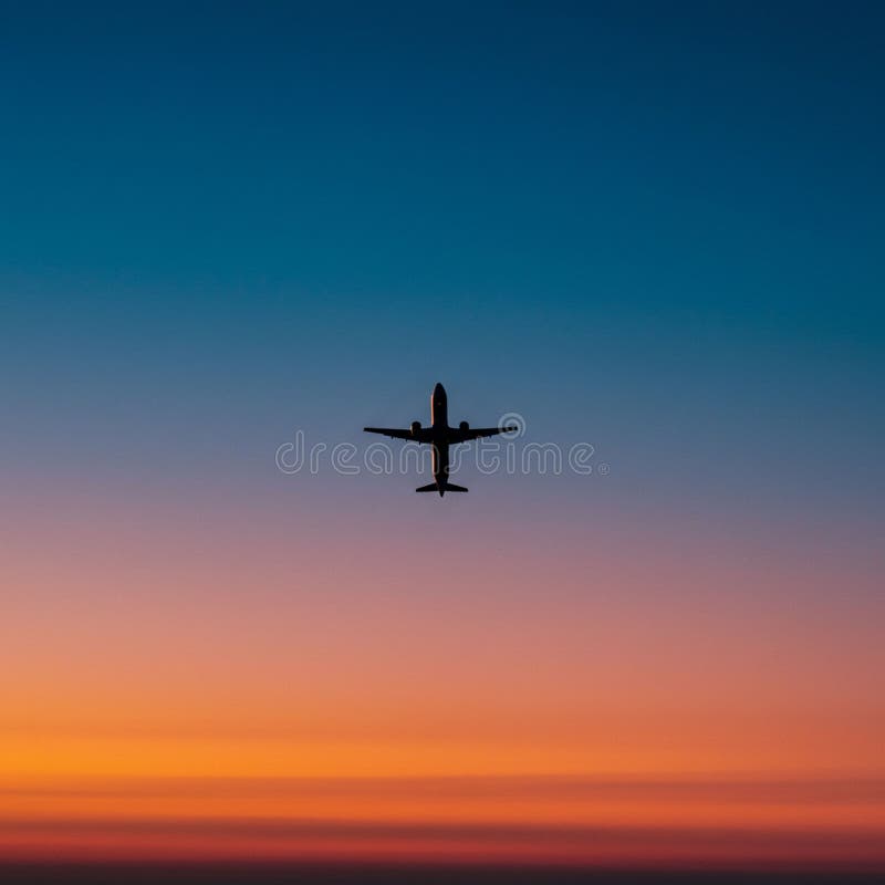 Silhouette of an Airplane Against a Gradient Sky Transitioning from ...