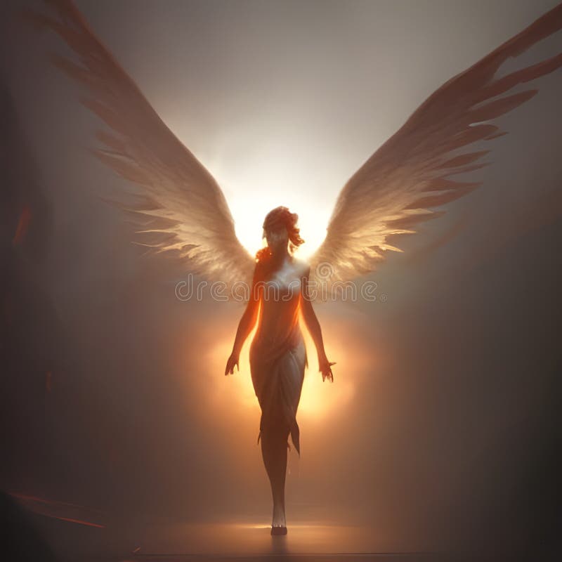 Silhouette of Angel Appearing from Sky Stock Illustration ...