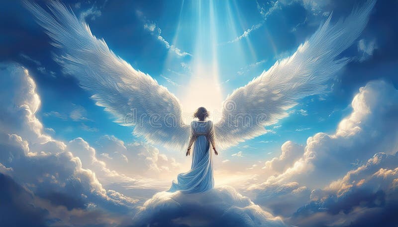 The Silhouette of an Angel with Cloud Background Stock Illustration ...