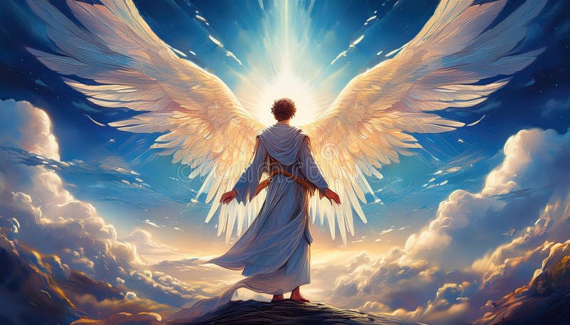 The Silhouette of an Angel with Cloud Background Stock Illustration ...