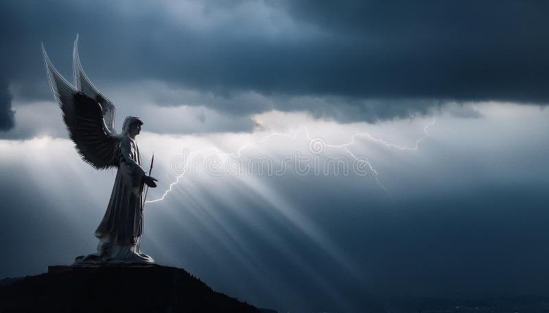 The Silhouette of an Angel with Cloud Background Stock Illustration ...