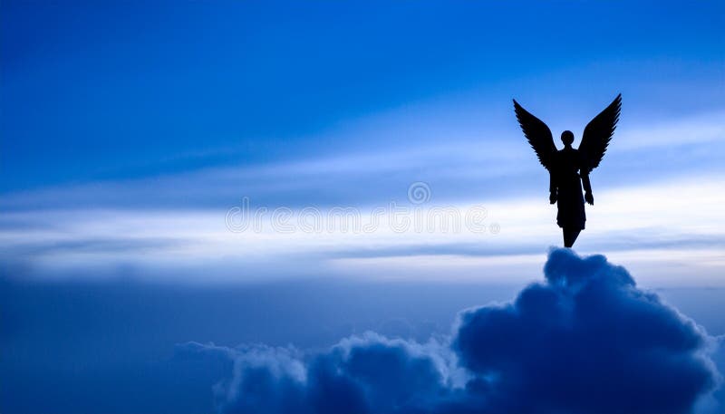 The Silhouette of an Angel with Cloud Background Stock Illustration ...