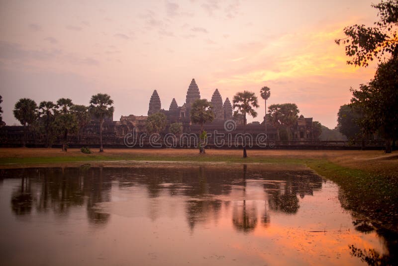 The Silhouette of Angkor Wat Pool Reflecting in the Water Pool at ...