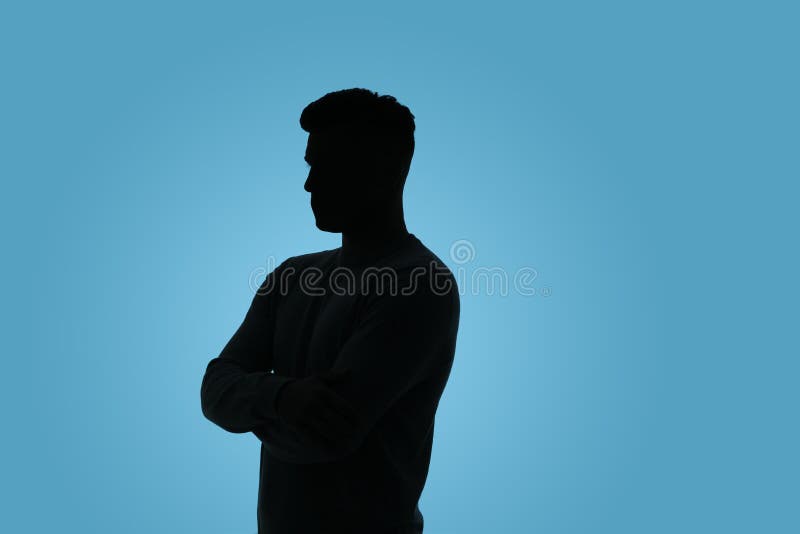 Silhouette of Anonymous Man on Light Blue Background Stock Image ...
