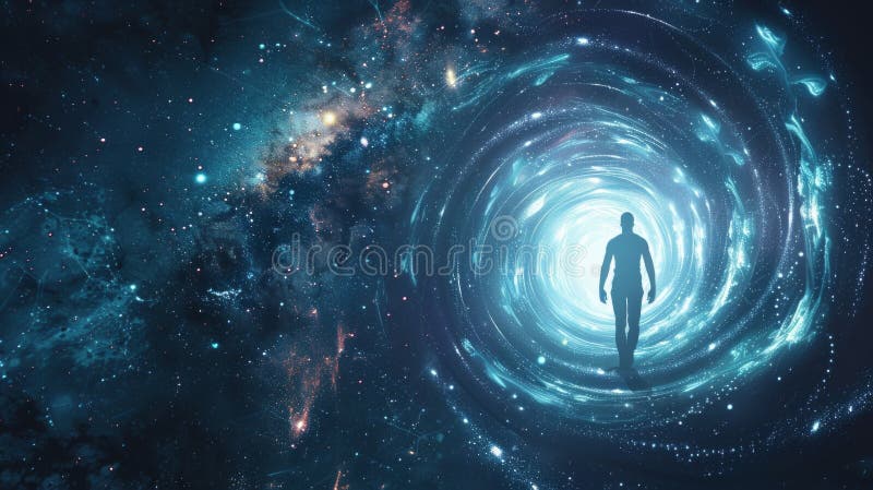 Silhouette Ascending through Cosmic Star Vortex Stock Image - Image of ...