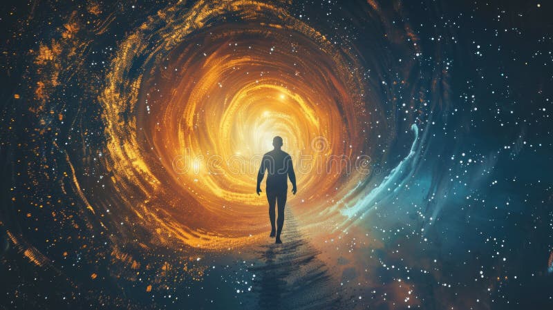 Silhouette Ascending through Cosmic Star Vortex Stock Photo - Image of ...