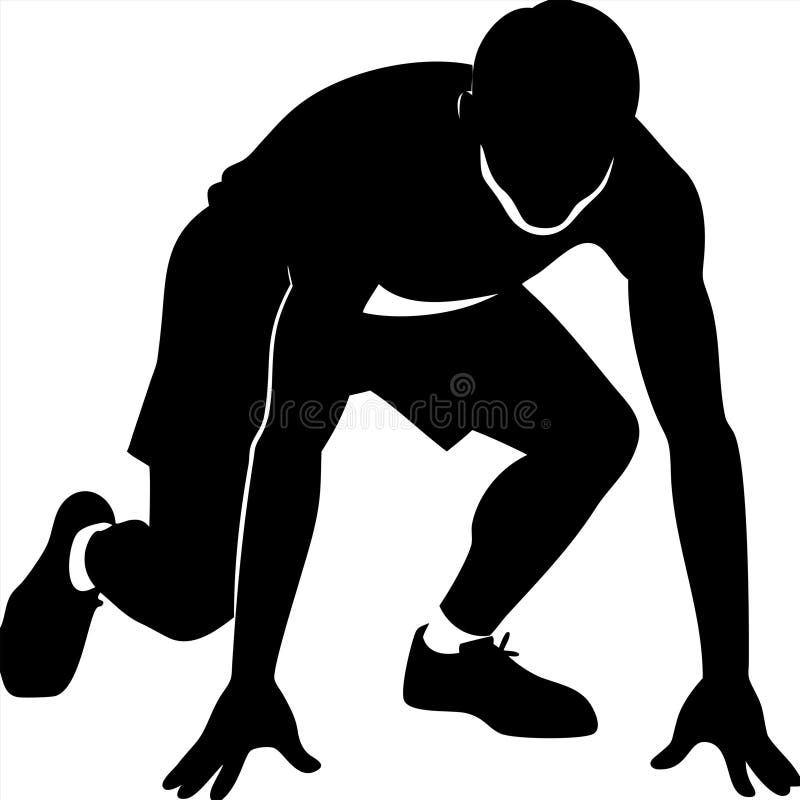 Silhouette of Athlete in Sprint Start Position Ready for Race Vector Illustration Stock ...