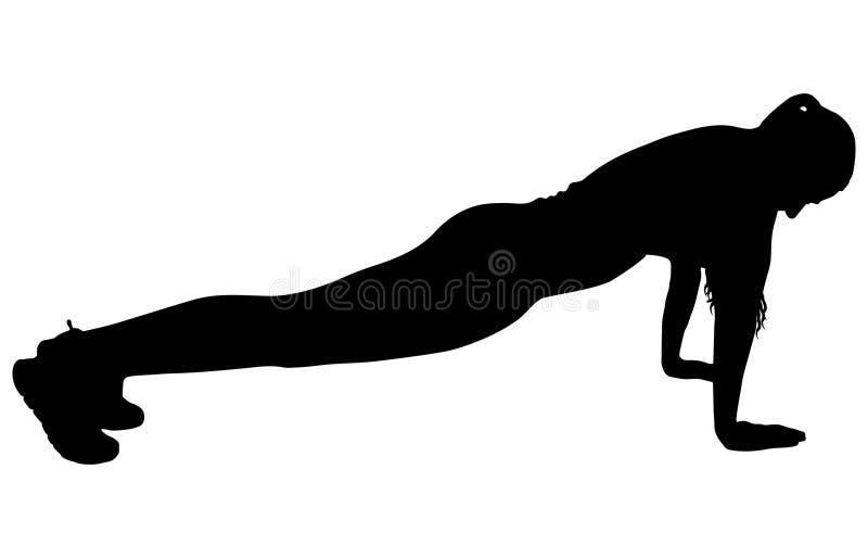 Silhouette of Athletic Woman Doing Push-ups on White Background. Vector ...