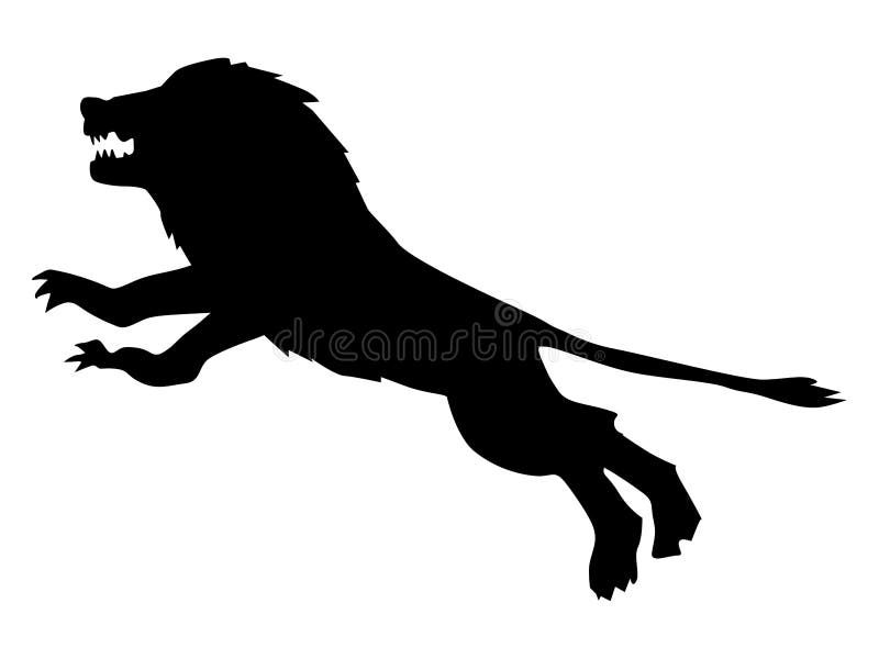 Silhouette of Attacking Lion Stock Illustration - Illustration of black ...