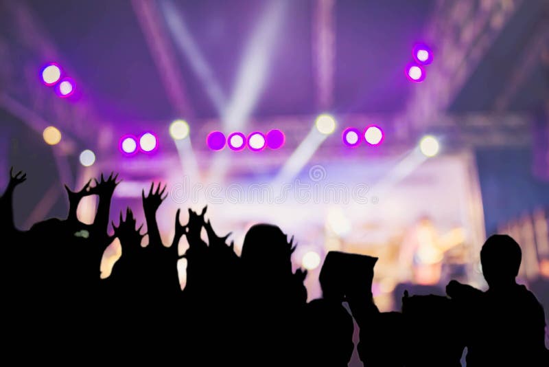 Silhouette Audience on Blurred Concert Stage Stock Image - Image of ...