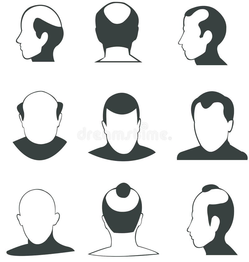 Silhouette Bald Heads Vector Collection Stock Vector - Illustration of ...