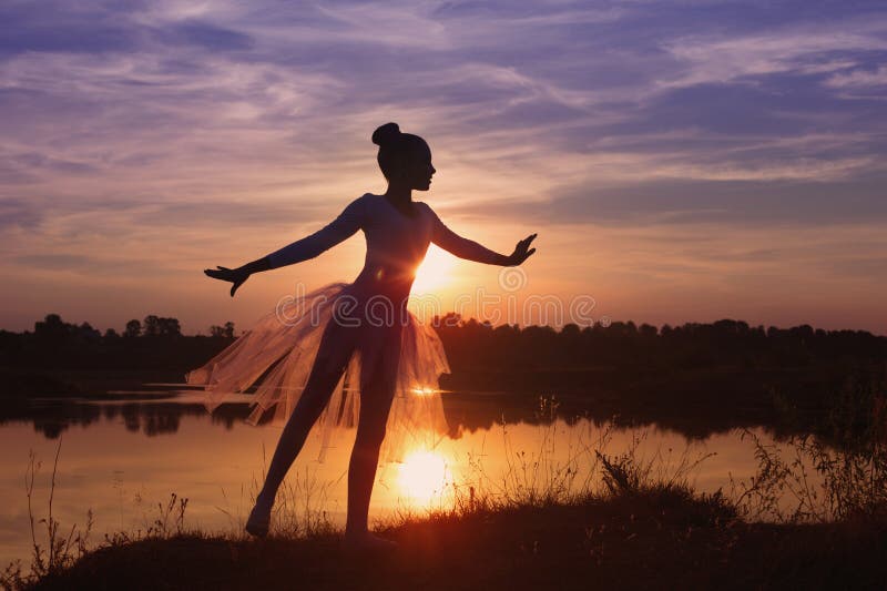 Silhouette of Ballet Dancer at Sunset Outdoors Stock Photo - Image of ...