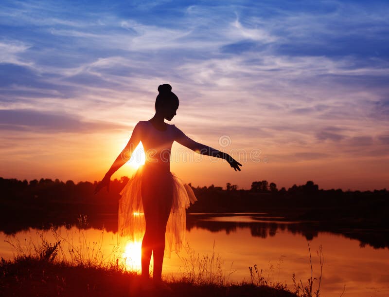 Silhouette of Ballet Dancer at Sunset Outdoors Stock Image - Image of ...